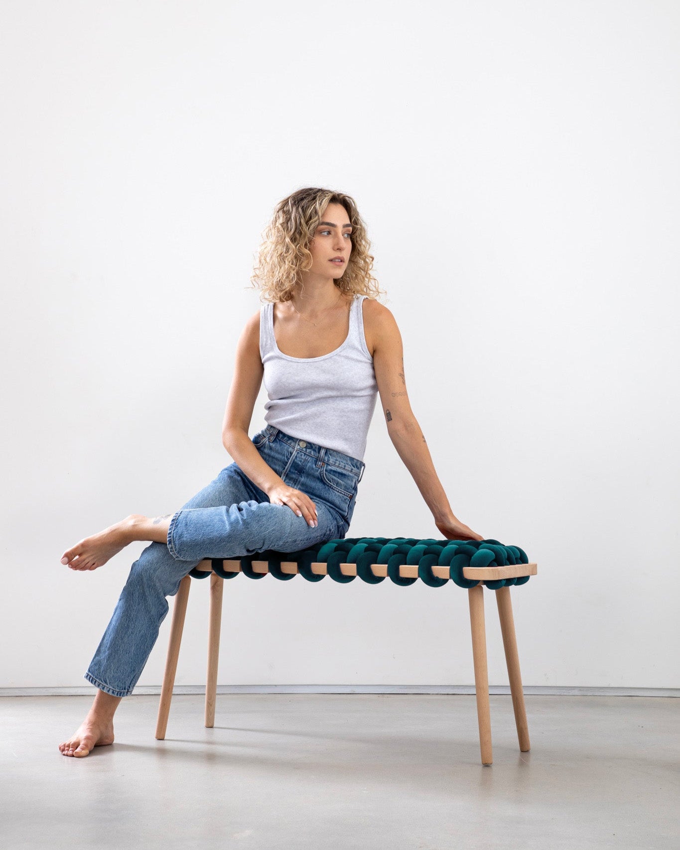 Petrol Velvet Woven Bench | Knots Studio
